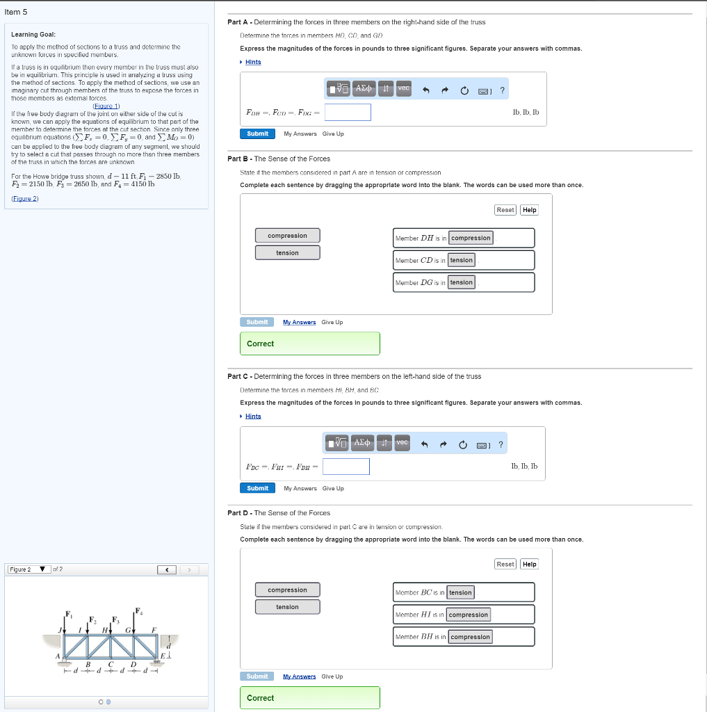 Solved Item 5 Part A Determining the forces in three members | Chegg.com