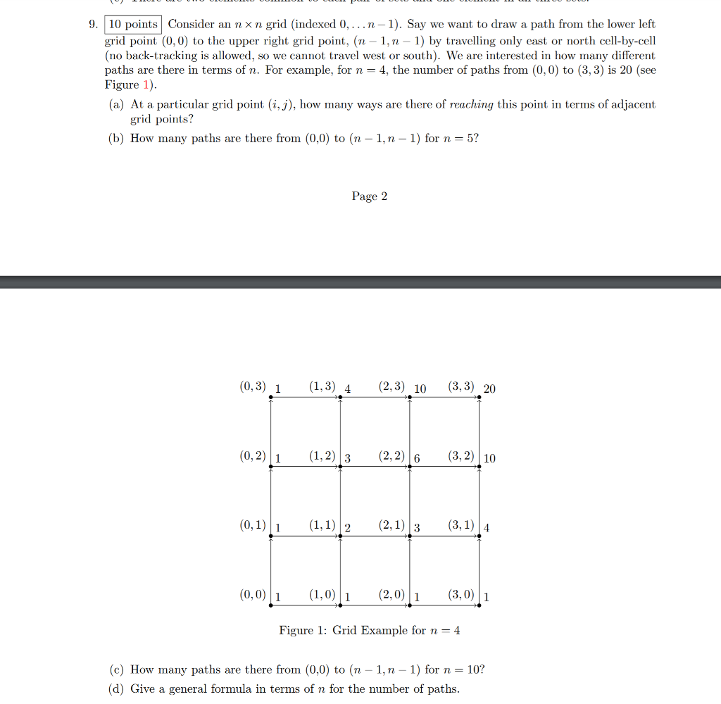 Solved 9. Consider an n × n grid (indexed 0, . . . n-1). Say | Chegg.com