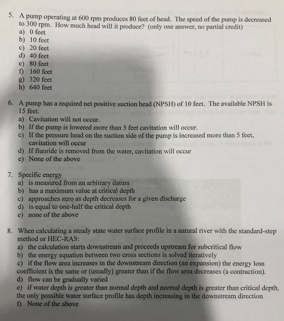 Solved 5. A pump operating at 600 rpm produces 80 feet of | Chegg.com