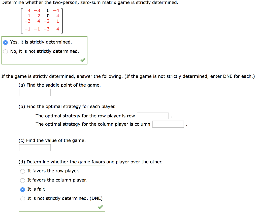 Solved Determine Whether The Two Person Zero Sum Matrix 