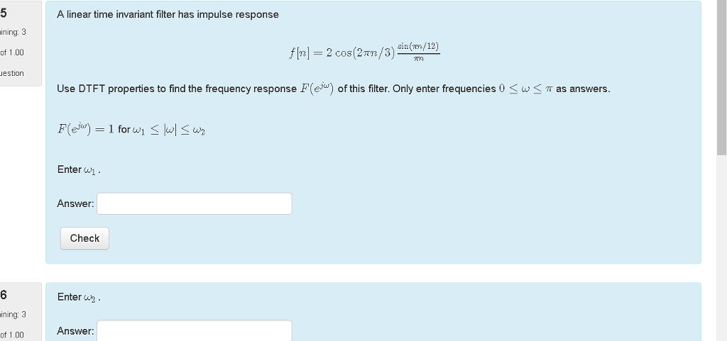 Solved A linear time invariant fiter has impulse response 3 | Chegg.com
