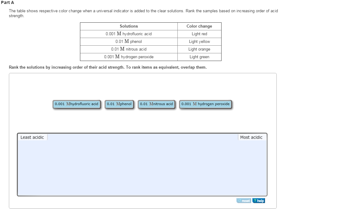 Solved The table shows respective color change when a | Chegg.com