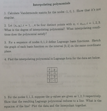 Calculate Vandermonde matrix for the nodes -1, 0, 1 | Chegg.com