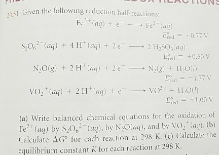 Solved Given the following reduction half-reactions: | Chegg.com