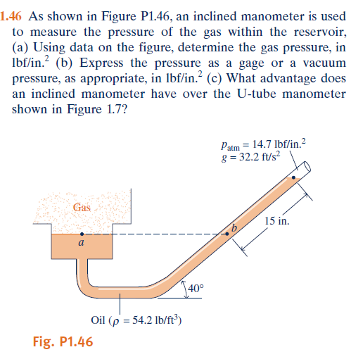 Solved As shown in Figure P.46, an inclined manometer is | Chegg.com