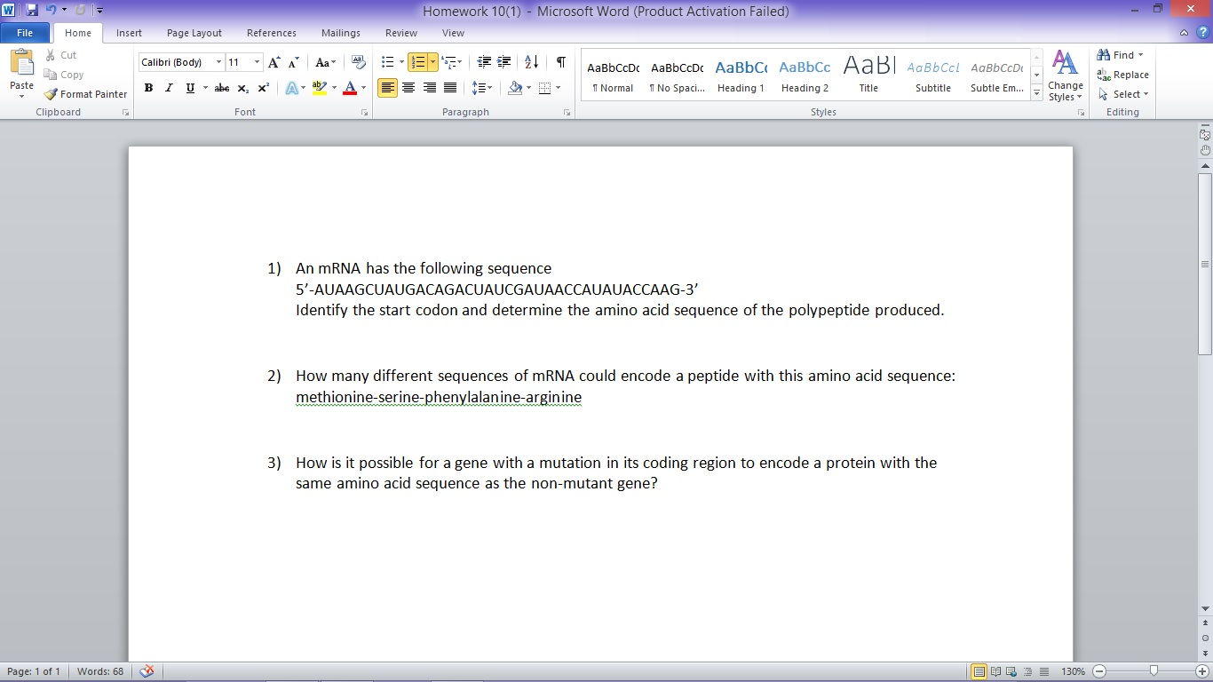 Solved 1 An Mrna Has The Following Sequence Identify The