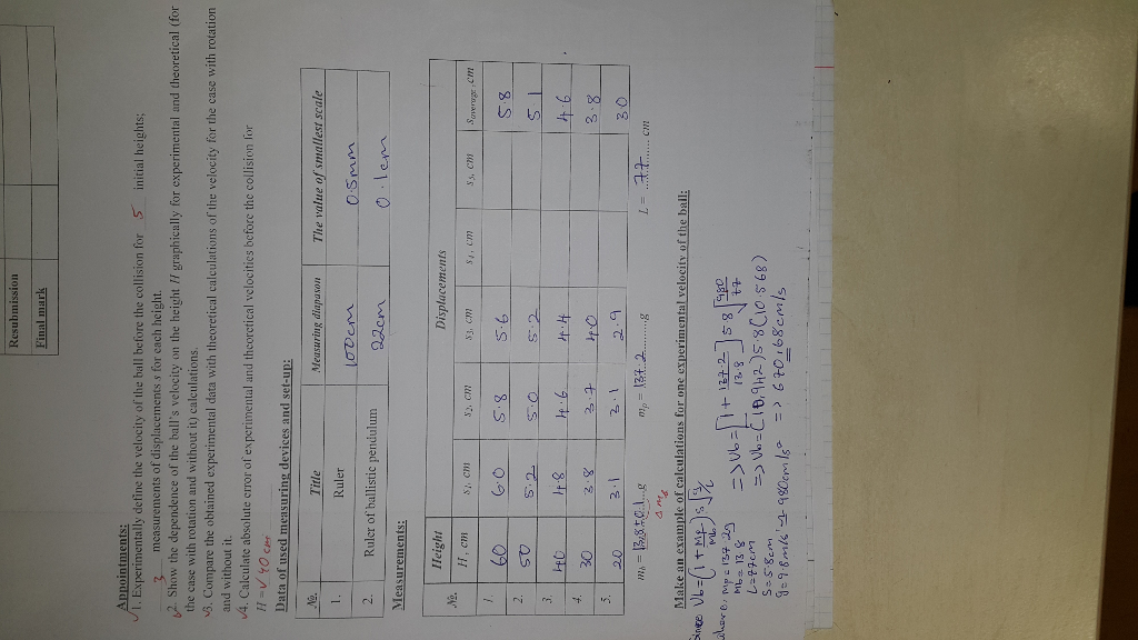 Resubmi Final mark Appointments: 1. Experimentally | Chegg.com