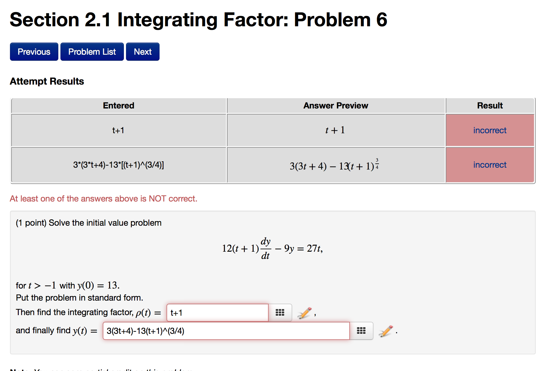 Solved (1 point) Solve the initial value problem | Chegg.com