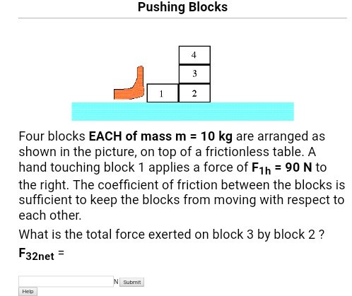 Solved Pushing Blocks 4 Four blocks EACH of mass m = 10 kg | Chegg.com