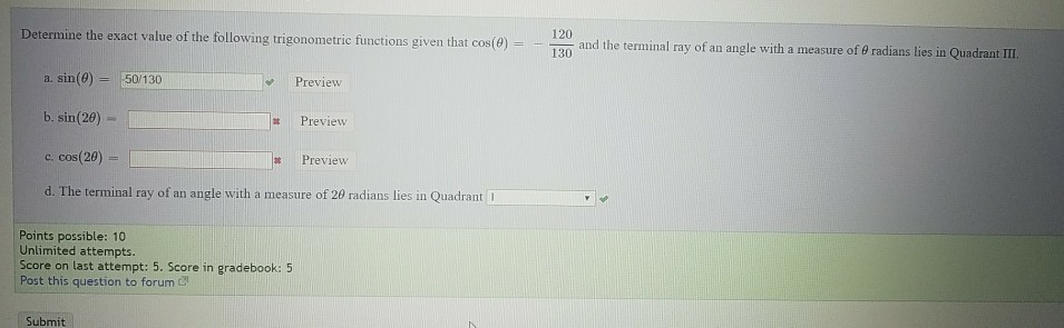 Solved 120 Determine the exact value of the following | Chegg.com