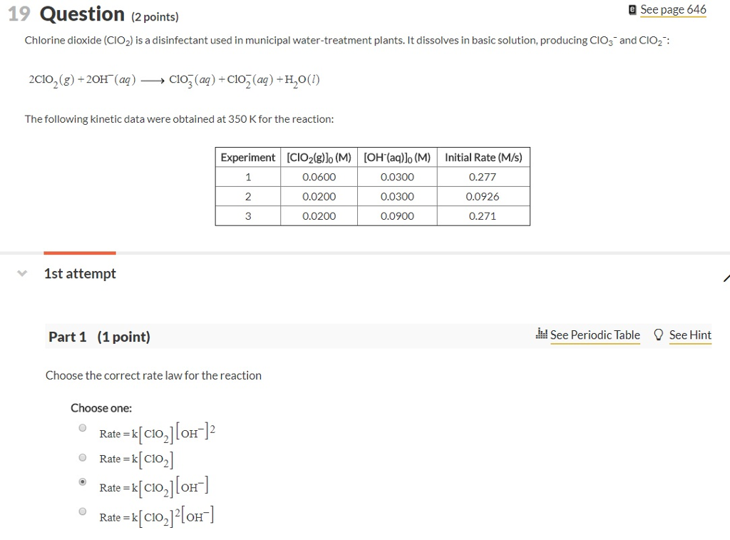 Solved 19 Question (2 points) e See page 646 Chlorine | Chegg.com