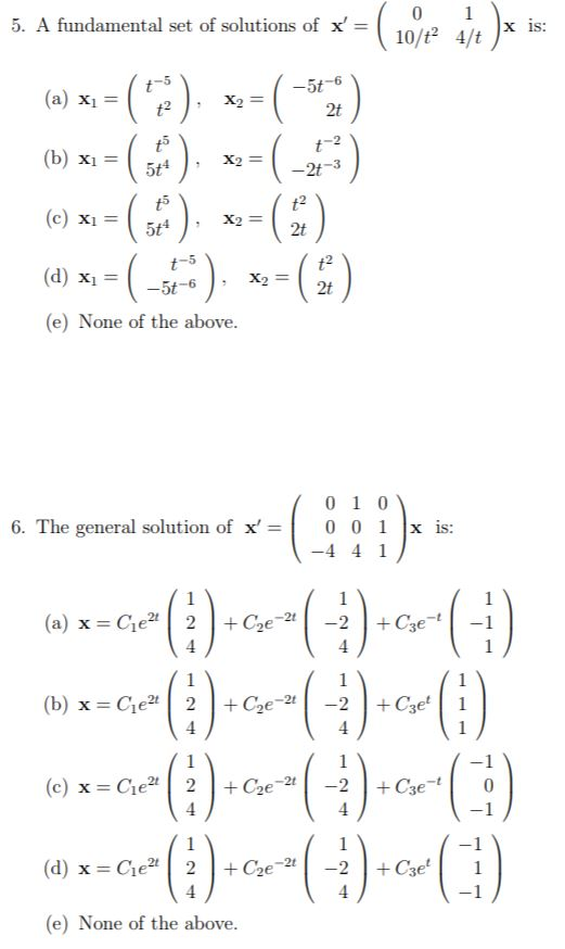 Solved 5. A fundamental set of solutions of x, 10/t 4/t* 15: | Chegg.com