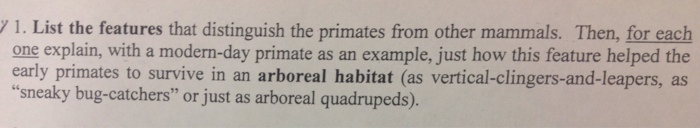 Solved 1. List the features that distinguish the primates | Chegg.com