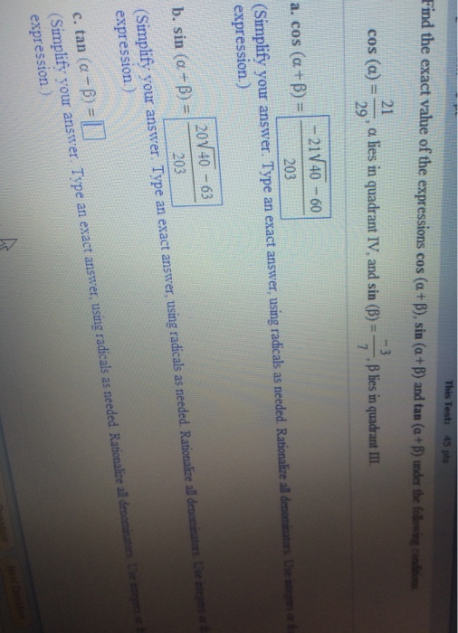 Solved Find the exact value ot the expressions cos (alpha + | Chegg.com