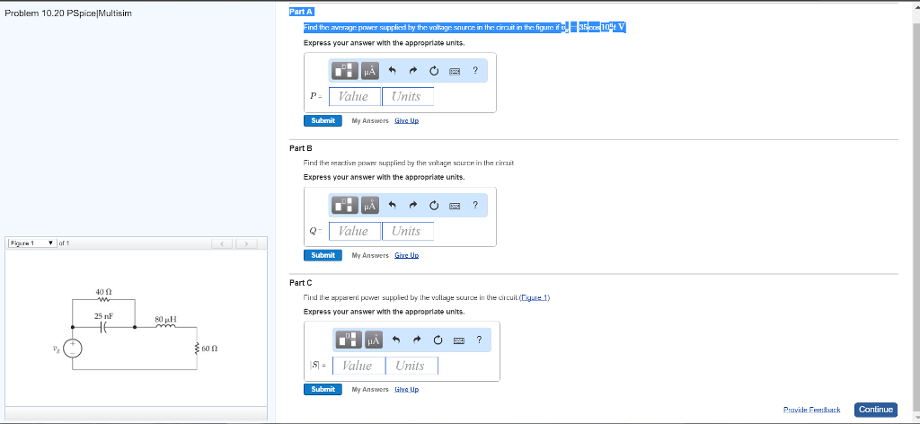 Solved Problem 10.20 PSpice Multisim Part A ind the: average | Chegg.com