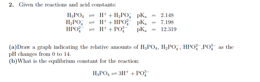 Solved 2. Given the reactions and acid constants H++H2PO4 | Chegg.com