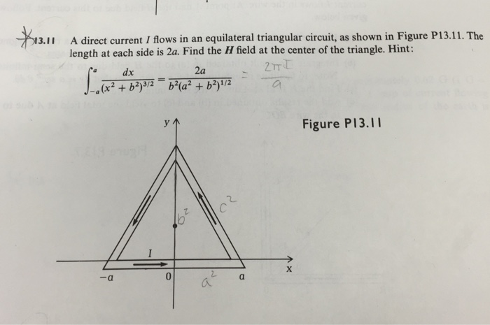 Solved A direct current I flows in an equilateral triangular | Chegg.com