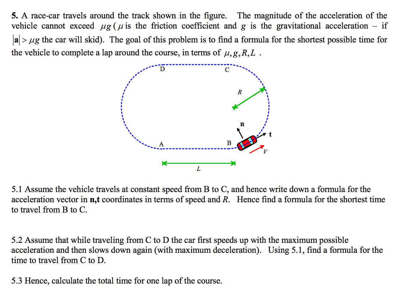 Solved A race-car travels around the track shown in the | Chegg.com