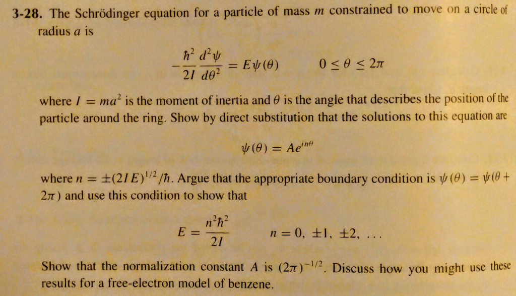Solved 3 28 The Schrödinger Equation For A Particle Of Mass