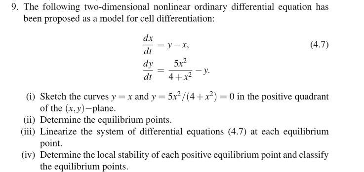 Solved 9. The following two-dimensional nonlinear ordinary | Chegg.com