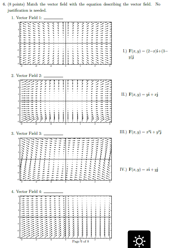 Solved 6. (8 points) Match the vector field with the | Chegg.com