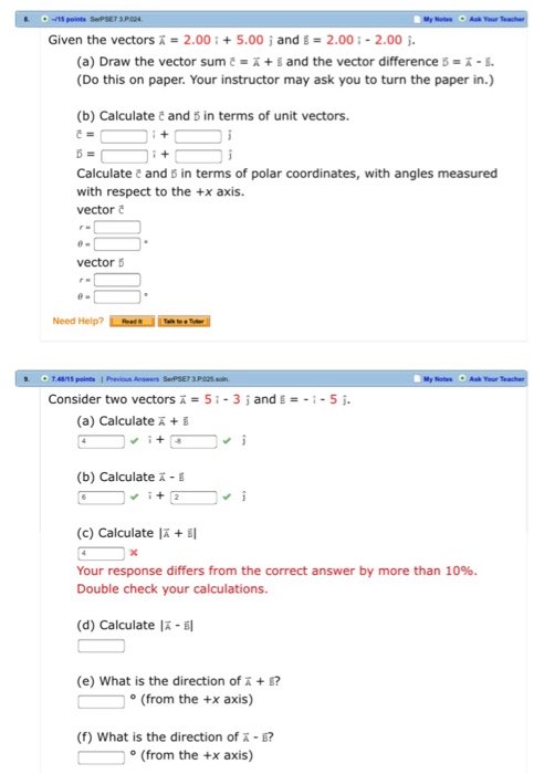 Solved Given the vectors A = 2.00 i + 5.00 j and vector B = | Chegg.com