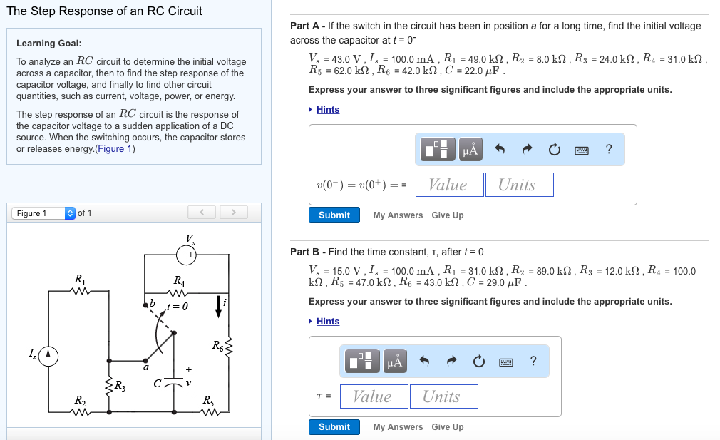 Solved The Step Response of an RC Circuit Part A - If the | Chegg.com