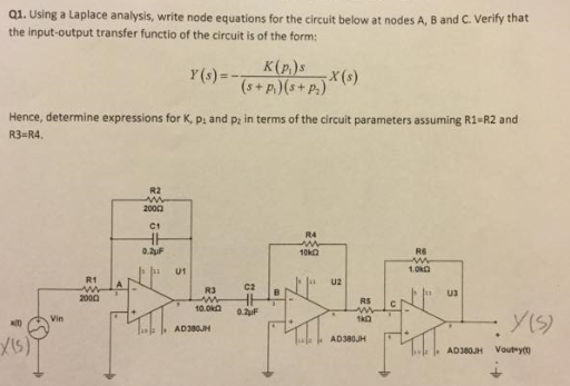 Solved Q1. Use a Laplace analysis, write node equations for | Chegg.com