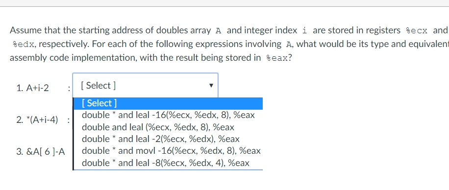 Assume that the starting address of doubles array A | Chegg.com