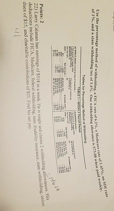 Solved Use the percentage method of withholding, a FICA | Chegg.com