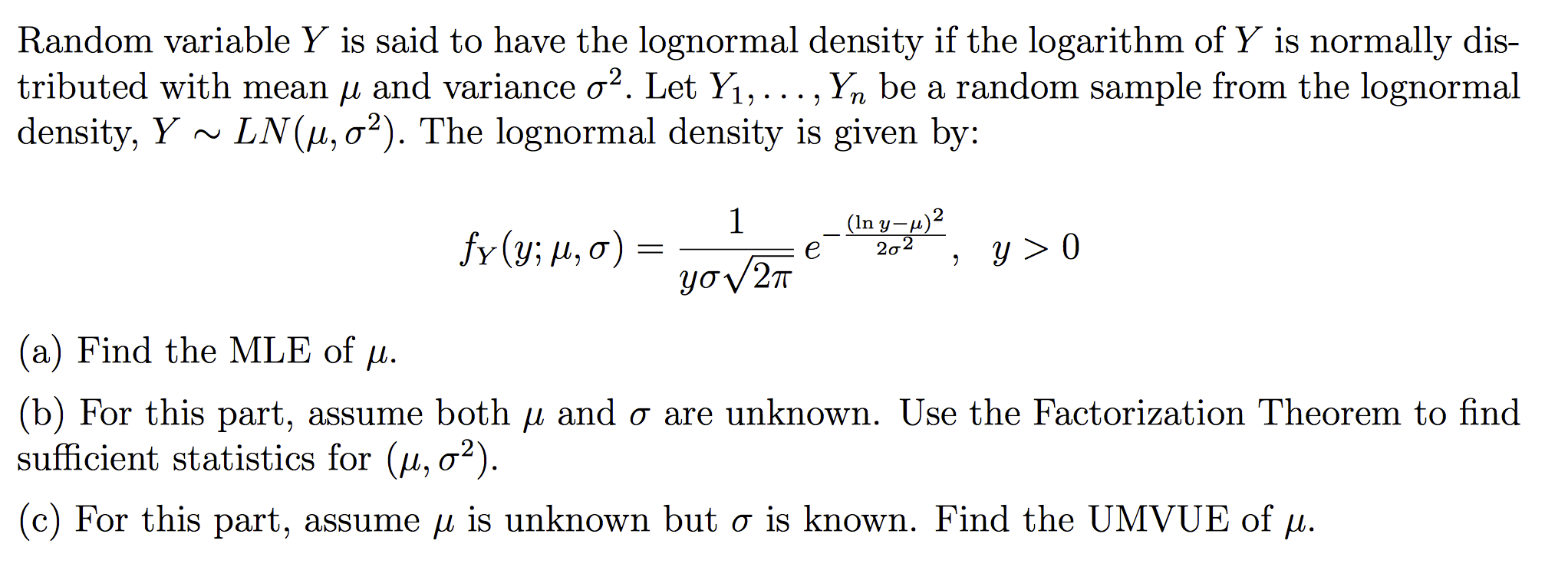Random variable Y is said to have the lognormal | Chegg.com