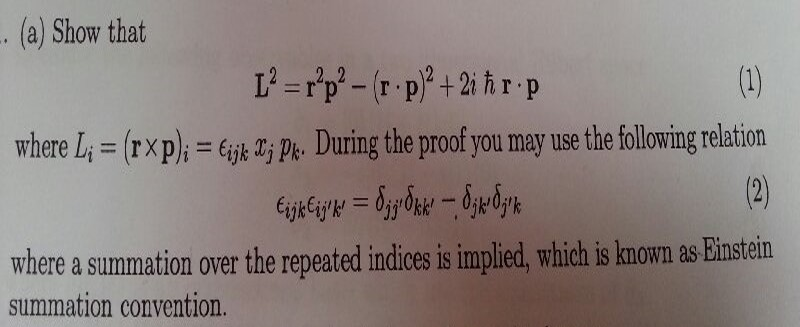 Solved Show that L2 = r2p2 -(r, p)2 + 2 I h r, p Where Li | Chegg.com