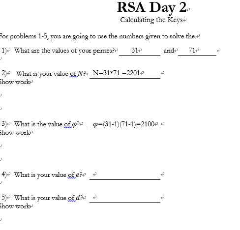 Solved RSA Day 2. Calculating the Keys+ or problems 5, you | Chegg.com