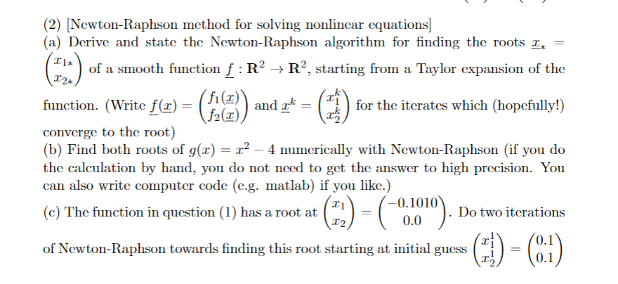 Solved (2) [Newton-Raphson method for solving nonlincar | Chegg.com