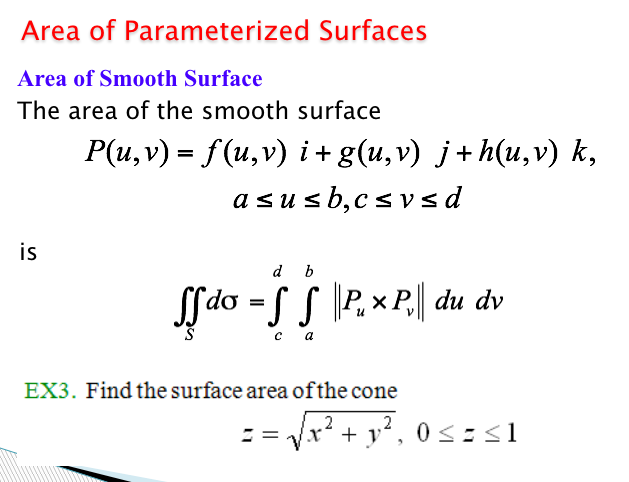 Solved Area of Parameterized Surfaces Area of Smooth Surface | Chegg.com