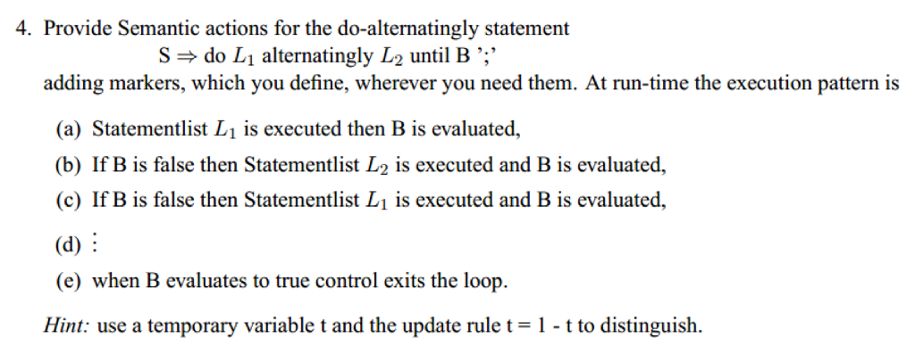 4. Provide Semantic actions for the do-alternatingly | Chegg.com