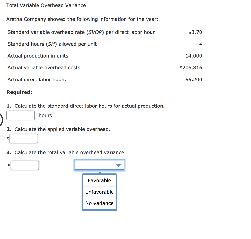 Solved Total Variable Overhead Variance Aretha Company | Chegg.com