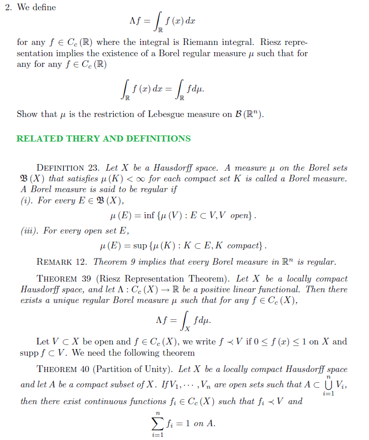 Solved 2. We define Af= | f(x) dx for any f E Ce (R) where | Chegg.com