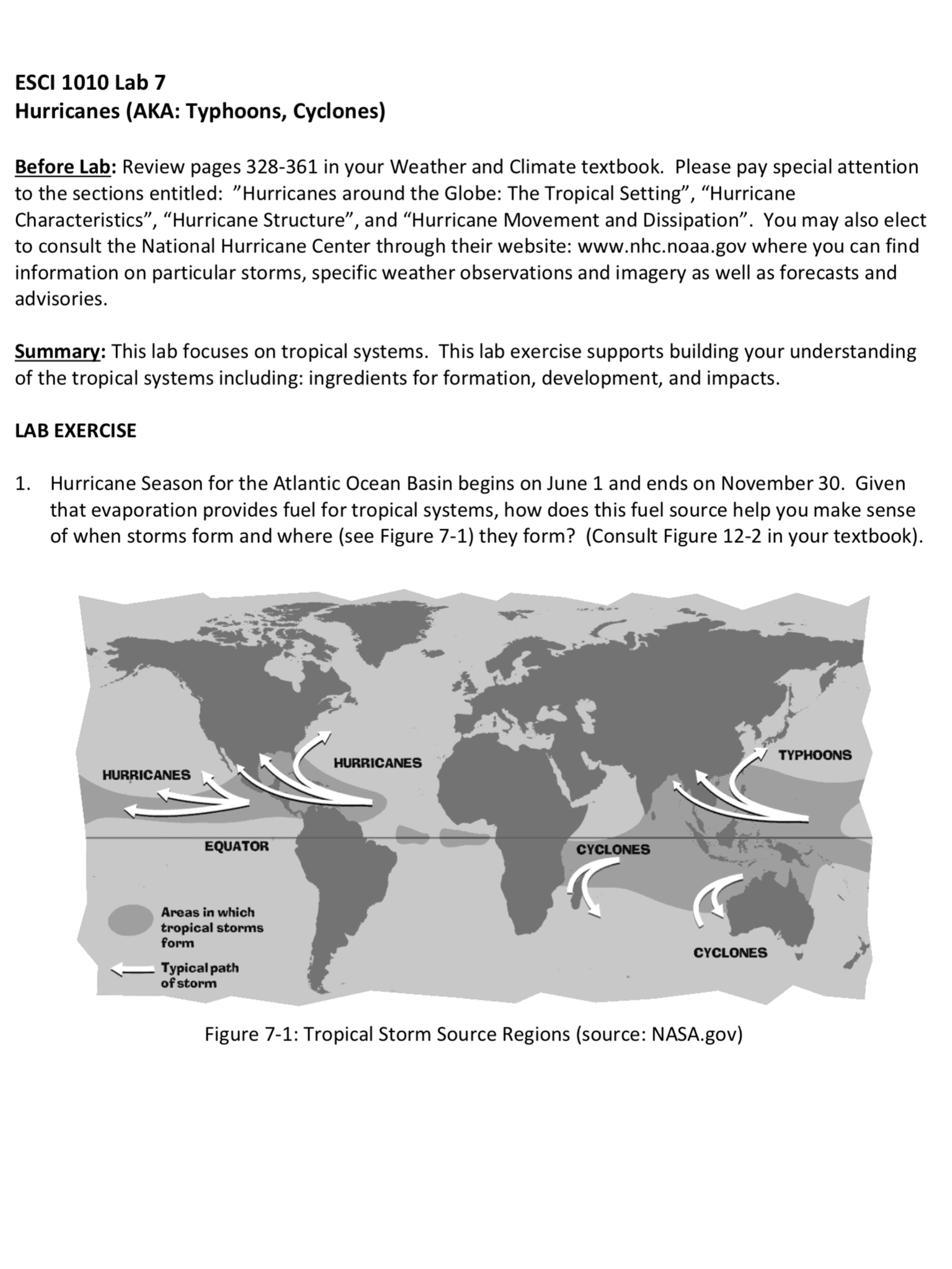 Solved Hurricanes (AKA: Typhoons, Cyclones) Before Lab: | Chegg.com