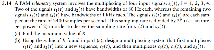 Solved 5.14 A PAM telemetry system involves the multiplexing | Chegg.com