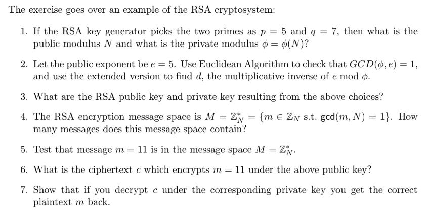 Solved The exercise goes over an example of the RSA | Chegg.com