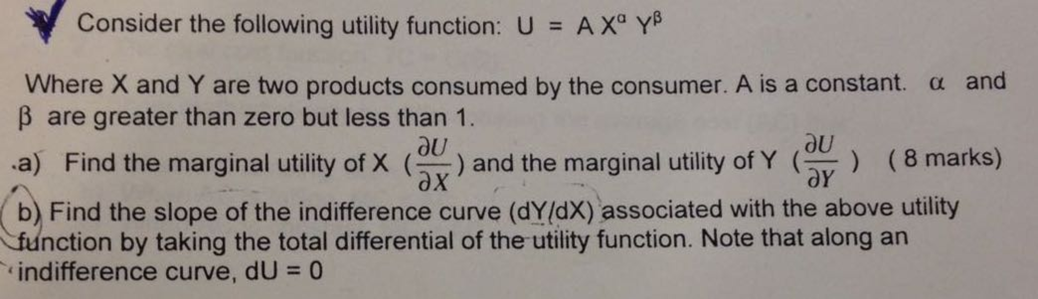 Solved Consider the following utility function: U = A | Chegg.com