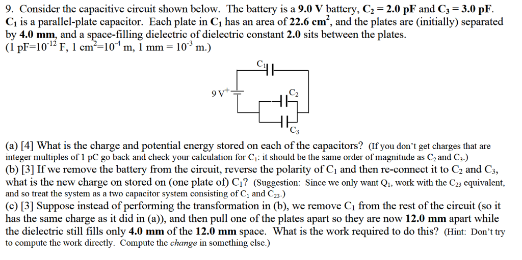 Solved 9. Consider the capacitive circuit shown below. The | Chegg.com