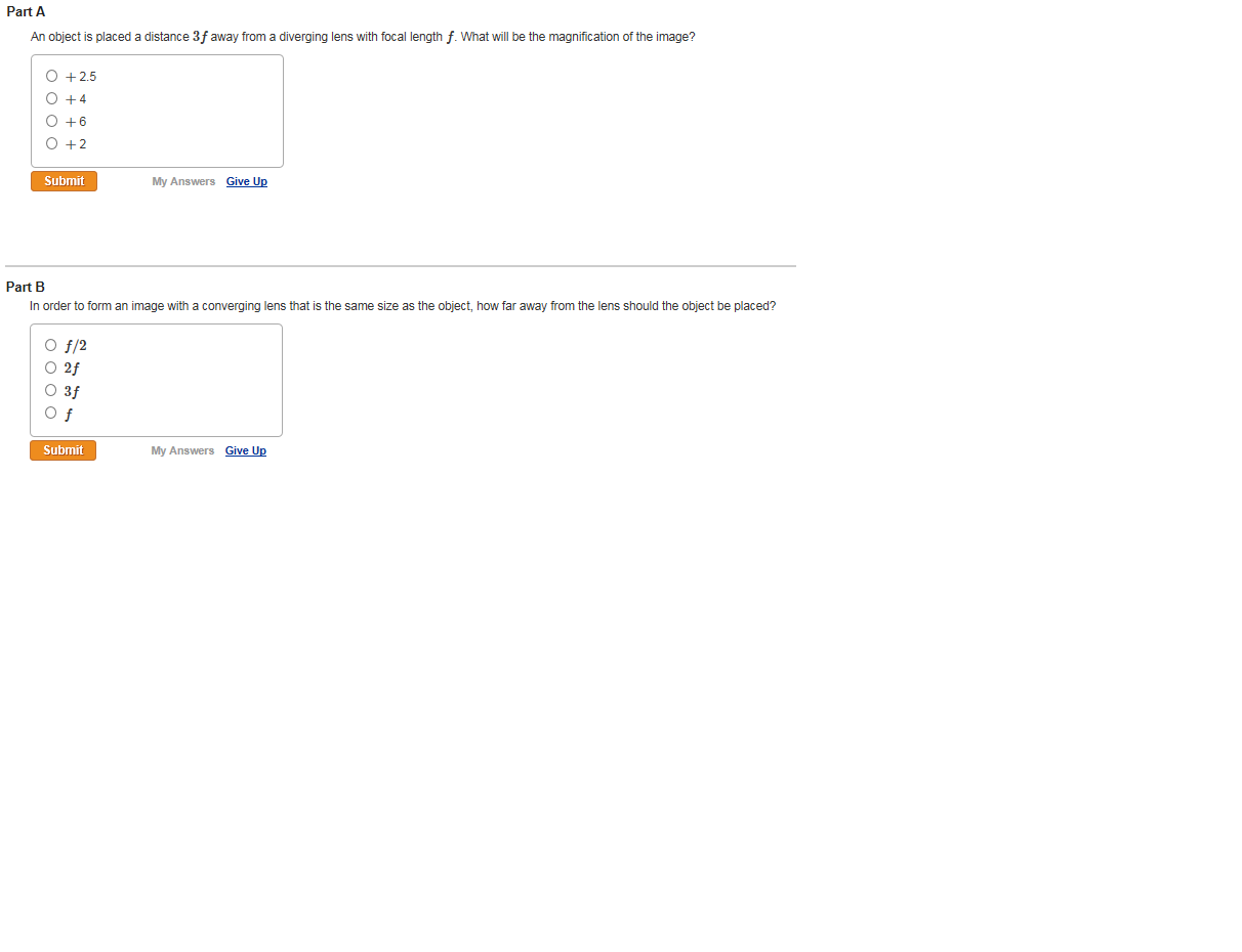 Solved Part A An object is placed a distance 3f away from a | Chegg.com