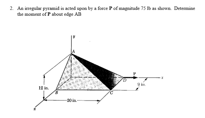 Solved 2. An irregular pyramid is acted upon by a force P of | Chegg.com