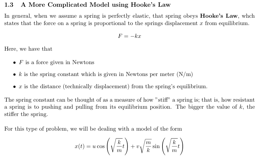 Solved 1.3 A More Complicated Model using Hooke's Law In | Chegg.com