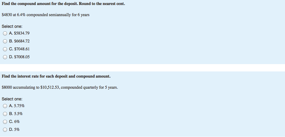 Solved Find the compound amount for the deposit. Round to | Chegg.com