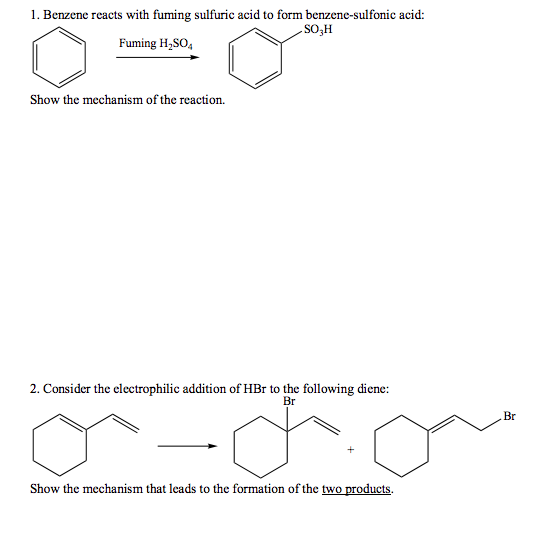 Solved 1. Benzene reacts with fuming sulfuric acid to form | Chegg.com