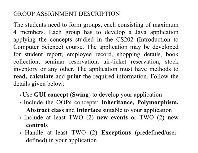 Solved GROUP ASSIGNMENT DESCRIPTION The students need to | Chegg.com