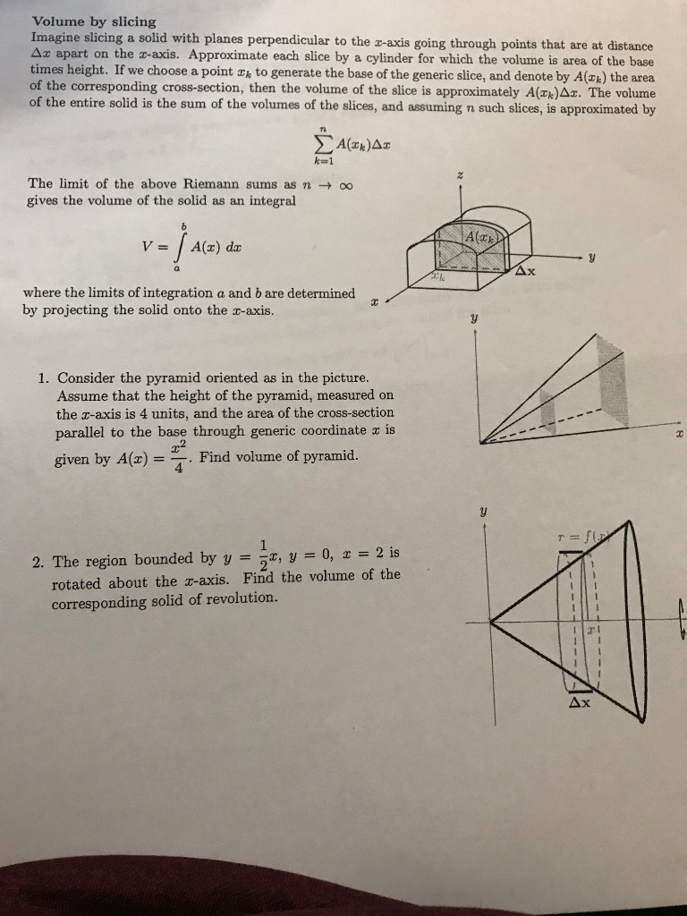 Solved Volume by slicing Imagine slicing a solid with planes | Chegg.com